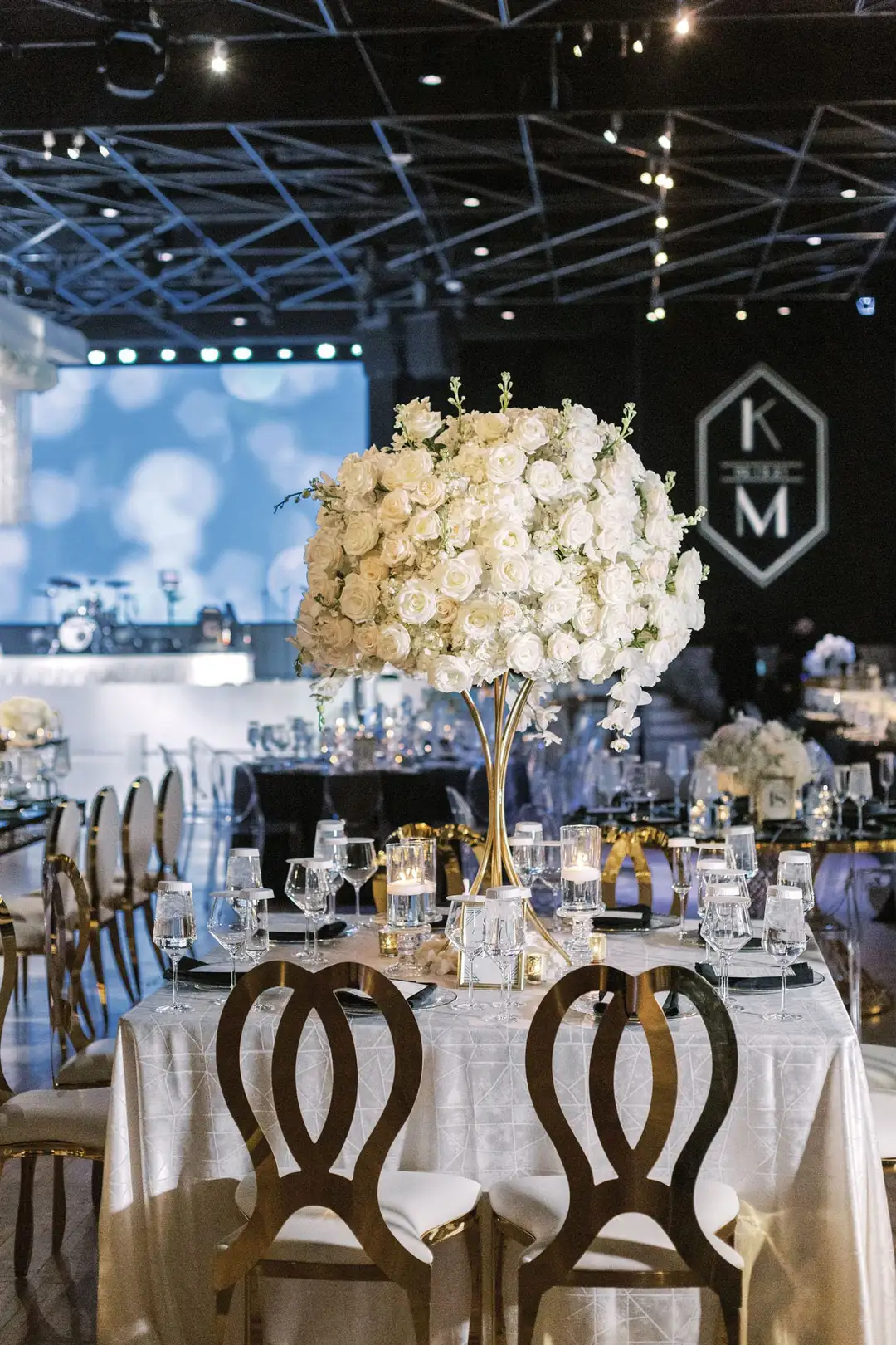 Tall Centerpiece on Square Wedding Table