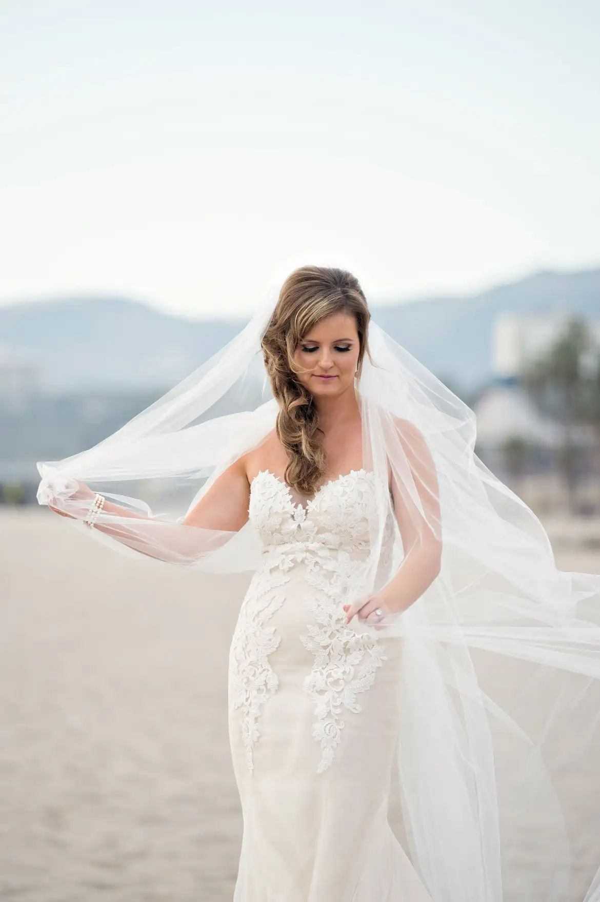 Bride with Veil on Beach