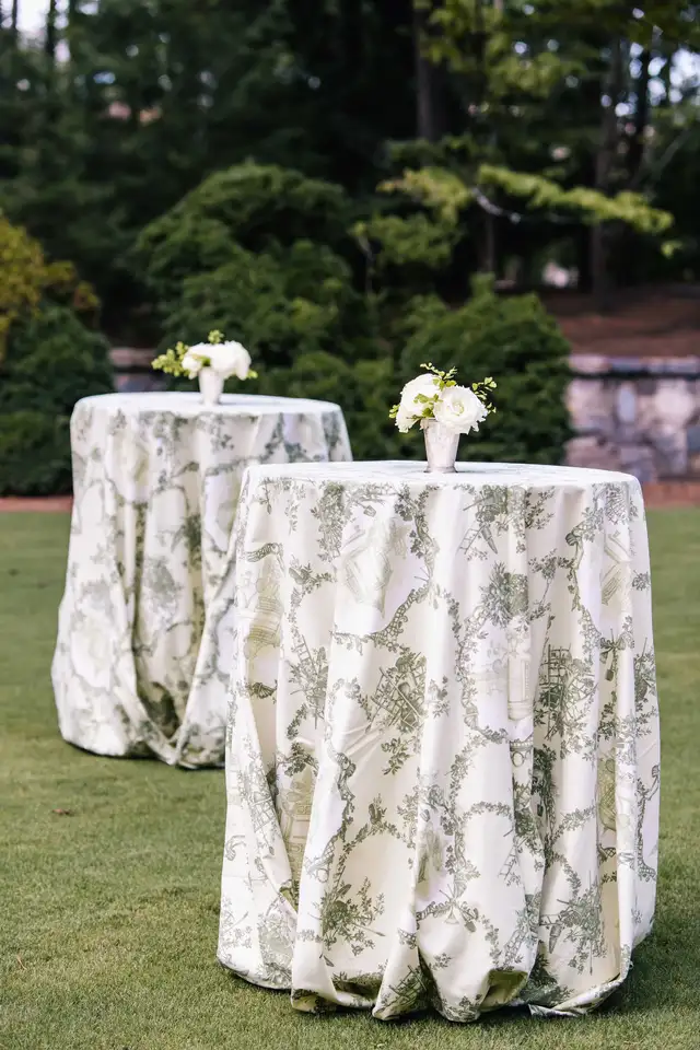 White & Green Print Linens for Table